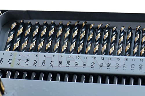 Shars 1/16-1/2", A-Z, #1-#60 HSS Heavy Duty Drill Grade Black & Gold Finish Jobber Drill 135° Point Angle 115 pcs Set 404-2929 L