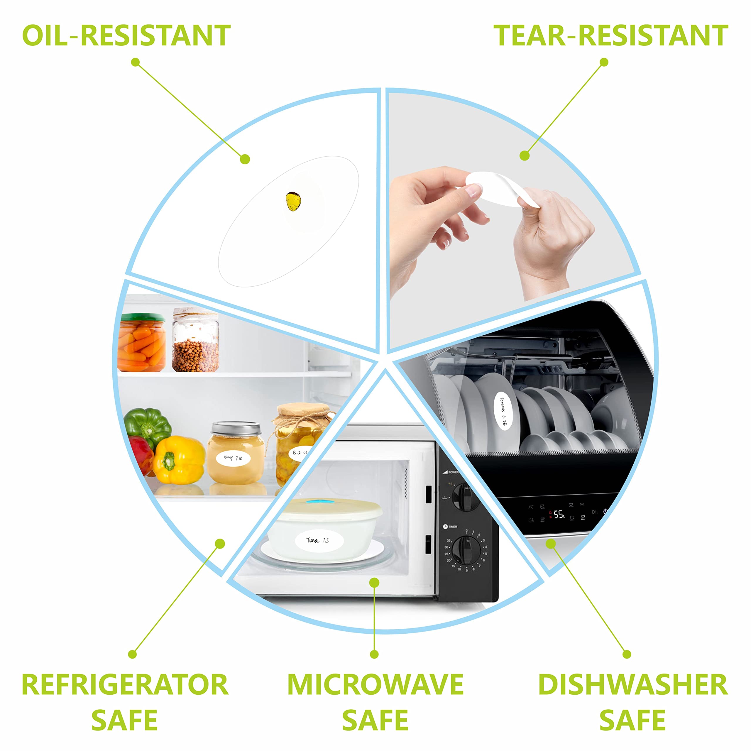 500 Removable Freezer Pantry Labels, Waterproof Tear Resistant Removable No Residue, for Food Containers Jars Kitchen Restaurant Storage Organization