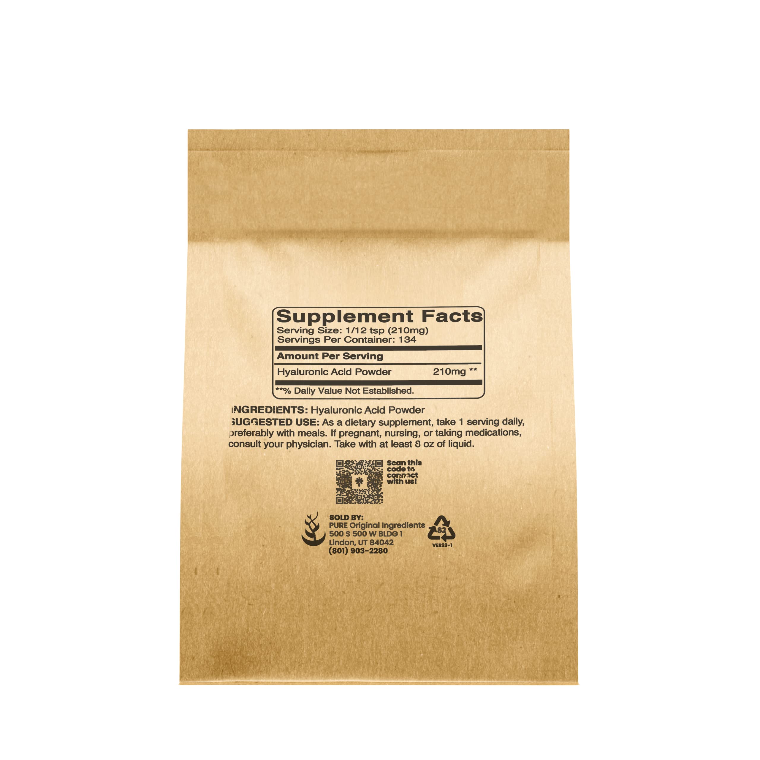 PURE ORIGINAL INGREDIENTS Hyaluronic Acid (1oz) Water Soluble, Fine Powder