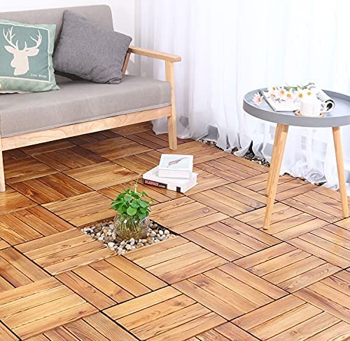 36 Pack Hardwood Interlocking Patio Deck Tiles, Wood Flooring Tiles,12" × 12" Tiles,Outdoor Waterproof