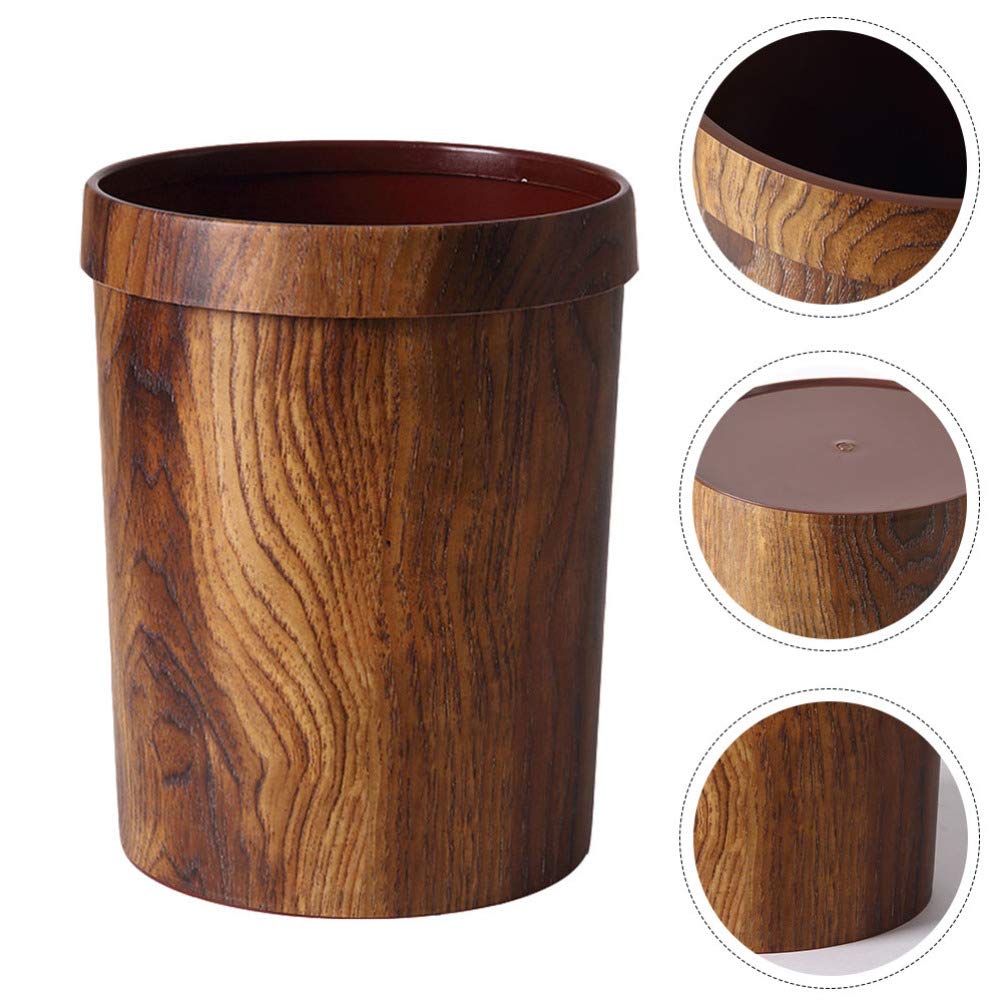 NOLITOY Wooden Trash Can, Round Rubbish Bin Simulation Wood Waste Bins Retro Wastebasket for Bathrooms Kitchen Home Office