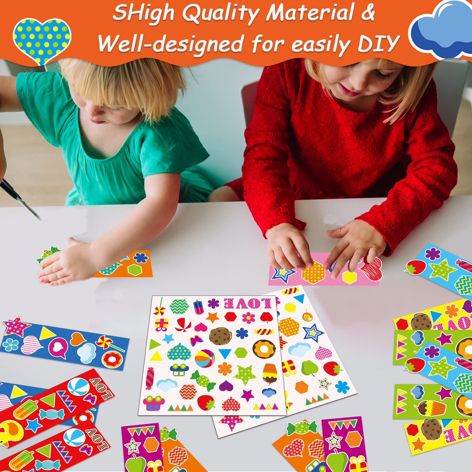 48Pcs Bookmarks Craft for Preschool Kids,DIY Bookmarks Art Craft Kit with Multi Stickers Home Classroom Indoor Game Activities Gift Favor