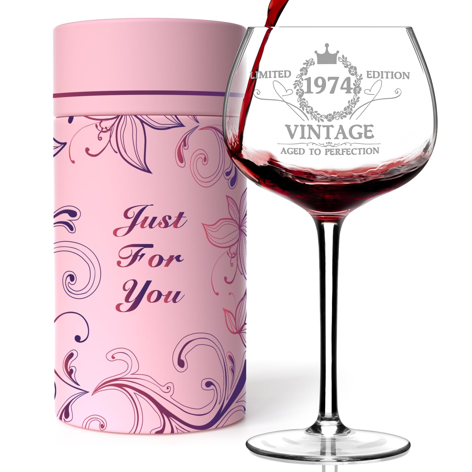50TH Birthday Gifts for Her, Vintage 1974 Engraved 50th Wine Glass, 50 Year Old Birthday Decorations For Women, Funny 50 Bday Gifts Idea For Women, Friends, Daughter, Sister Mom - Turning 50 Present