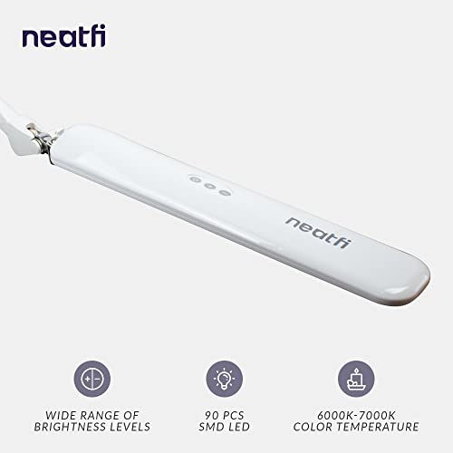 Neatfi Elite HD XL Task Lamp with Clamp, 90PCS SMD LED, 6000β7000K, Super Bright Desk Lamp, Eye-Caring, Non-Polar Dimming (17 Inches, White)