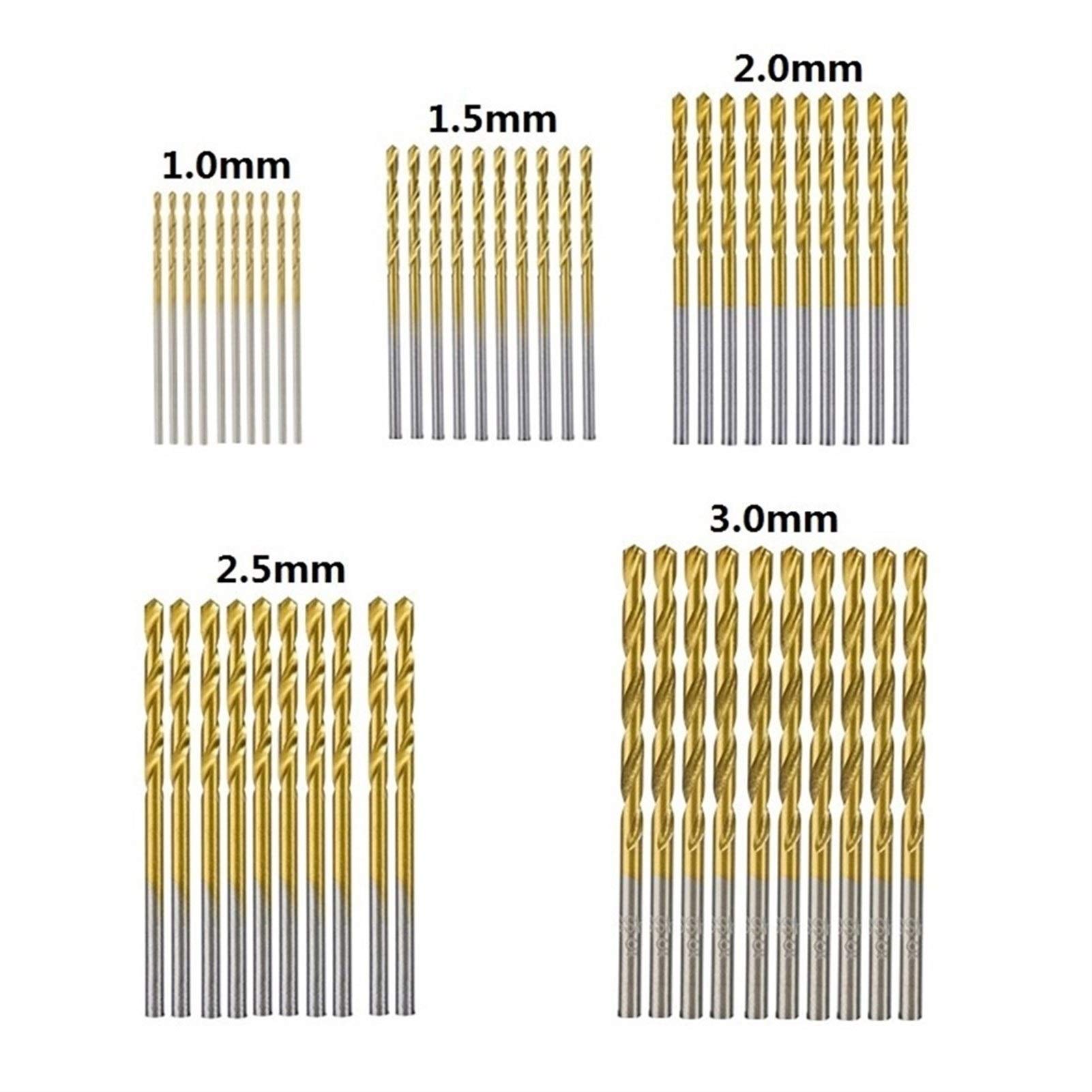WUXUN-Drill Bit 50pcs HSS Twist Drill Bit Set Titanium Coated Gun Drill Bit for Wood Metal Drilling Mini Drill Bit 1.0/1.5/2.0/2.5/3.0mm