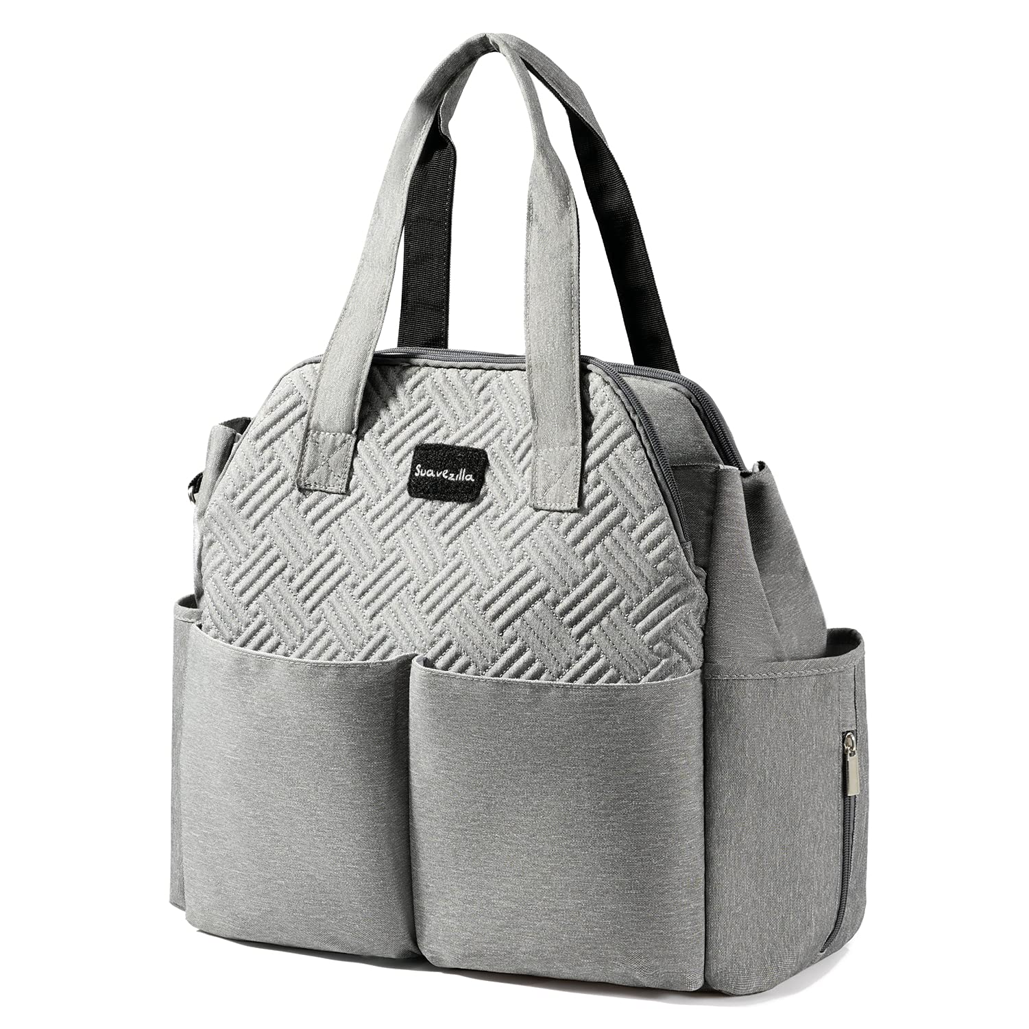 Suavezilla Diaper Bag, Multifunction Travel Tote Diaper Bag for Mom and Dad,Multi-Compartment Baby Bag for Boys and Girls with Changing Pad,Insulated Pockets,Large Capacity-Grey