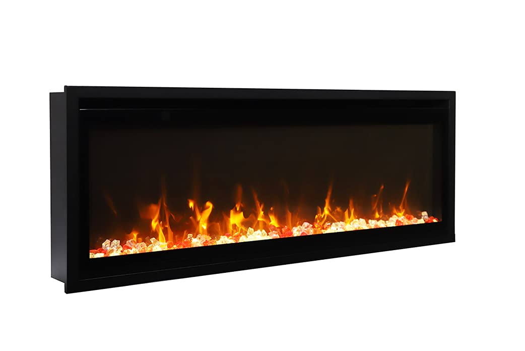 60" Extra Slim Indoor Only Electric Fireplace with Black Steel Surround