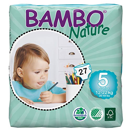 Bambo Nature Eco Friendly Baby Diapers Classic for Sensitive Skin, Size 5 (26-49 Lbs), 27 Count