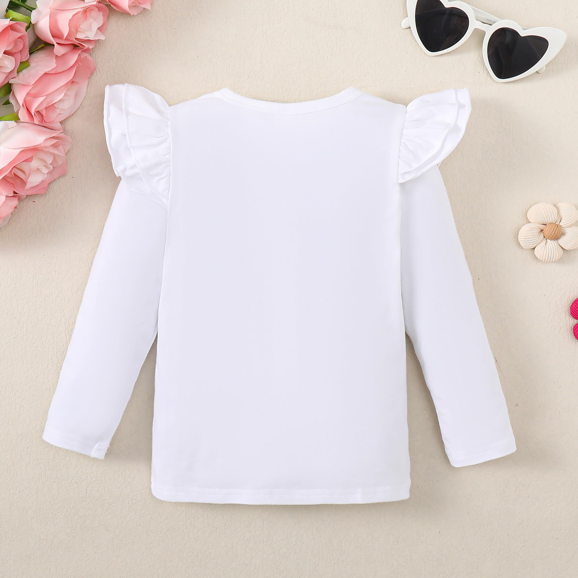 LYSMuch Toddler Baby Girls Long Sleeve Ruffle T Shirt Kids Casual Plain Solid Top Blouse T-Shirt Undershirt (White, 4-5T)