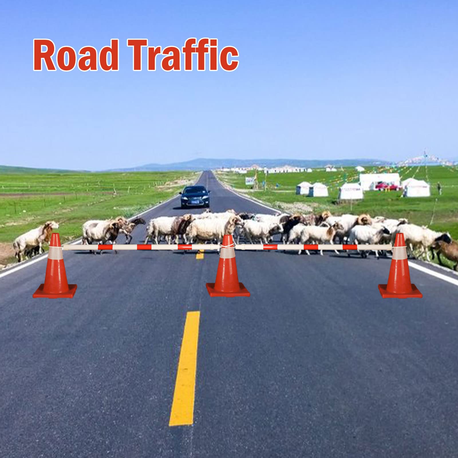 6 Pack Retractable Traffic Cone Bar from 4ft to 7.2ft, Expandable Safety Cone Bars for Parking Lots,Barricade for Road Construction