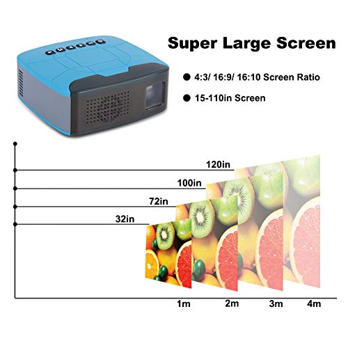 500lm LCD 1080P HD Micro Projector Video Projector Large Screen Portable Projector with Optical Trapezium Adjustment Home Theater Effect/ No Hurt to Eyes(US PLUG)