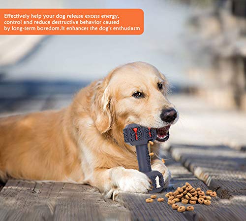 NEOROD Durable Dog Chew Toys for Aggressive Chewer. Indestructible Interactive Dental Toys for Training and Cleaning Teeth. Natural Rubber Bacon Flavored Dumbbell Dispensing Toy for Large Medium Dogs