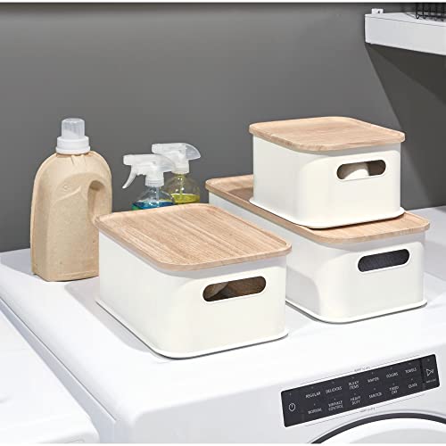 iDesign Recycled Plastic Storage Handles and Paulownia Wood Lid, Medium Bin