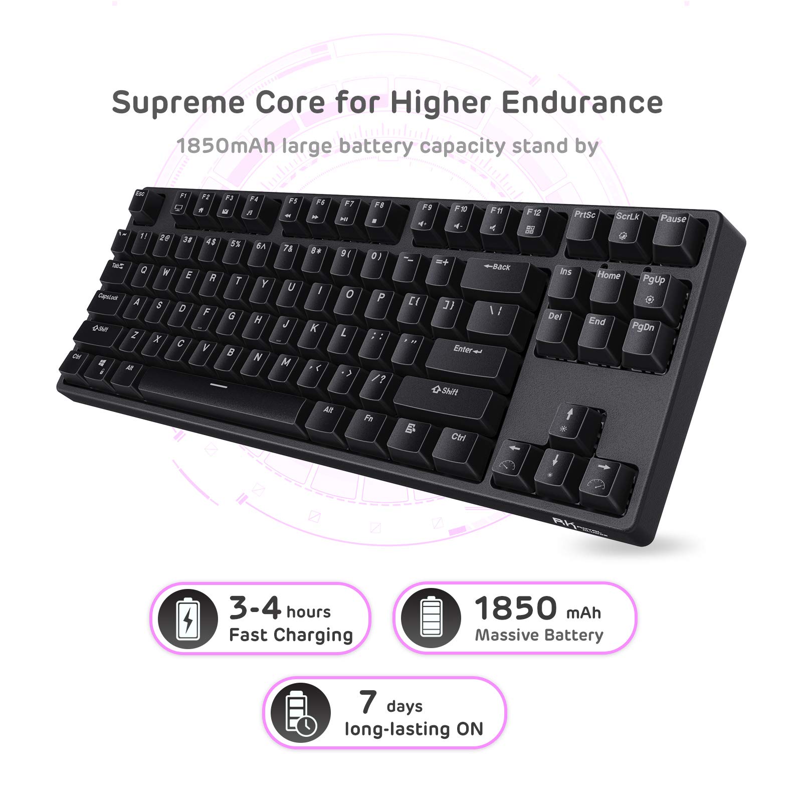 RK ROYAL KLUDGE RK87 Sink87G RGB Wireless TKL Mechanical Gaming Keyboard, 87 Keys No Numpad Tenkeyless Compact 2.4G Wireless Keyboard with Tactile Brown Switches, Exceptional Macro Settings