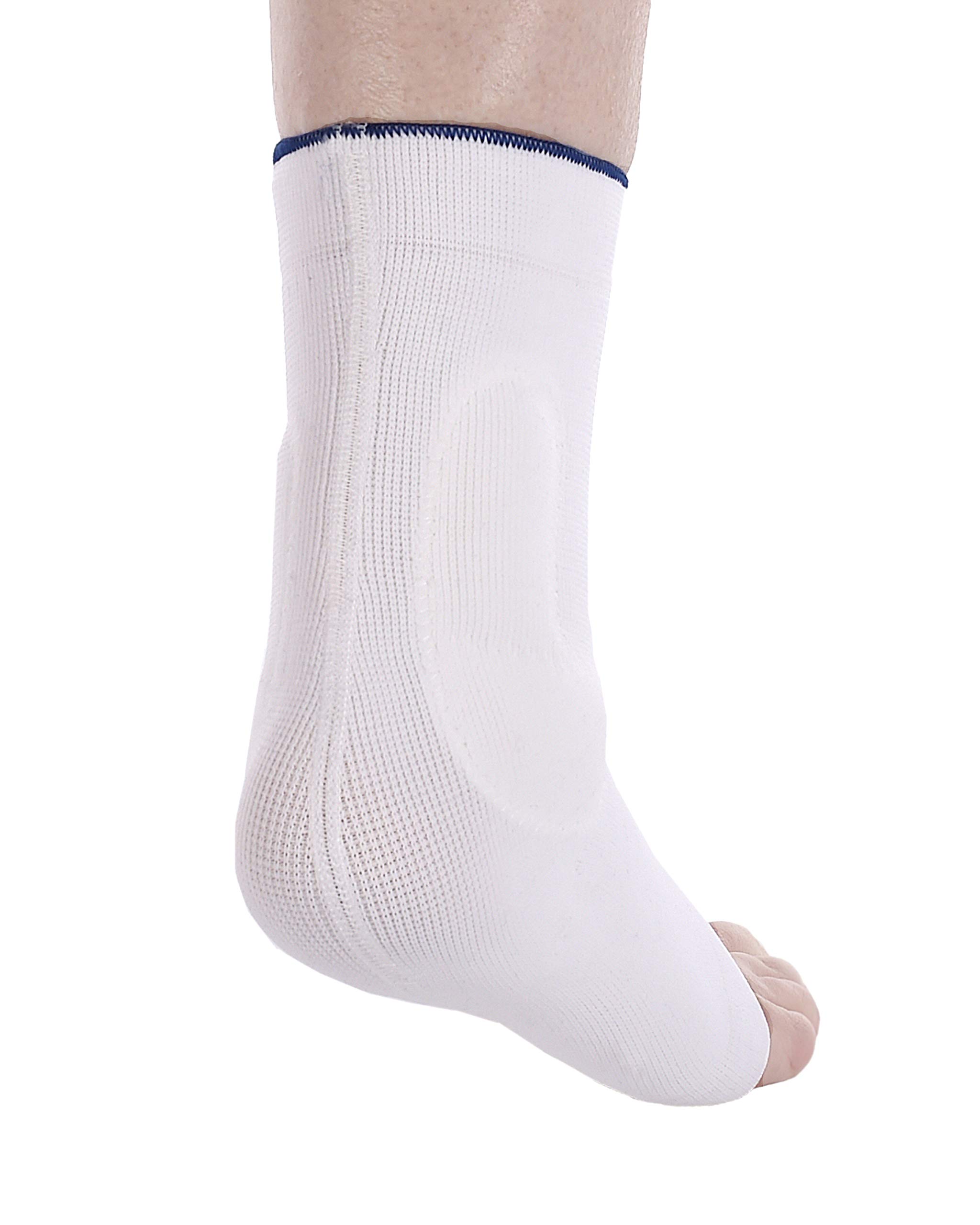 Active Pro VP Ankle Brace Sleeve with Contoured Silicone Pads, Additional Support for Ankle Sprains, Arthritis, Tendonitis, Swelling and Joint Effusion (White with Blue, L [9" - 9.75"])