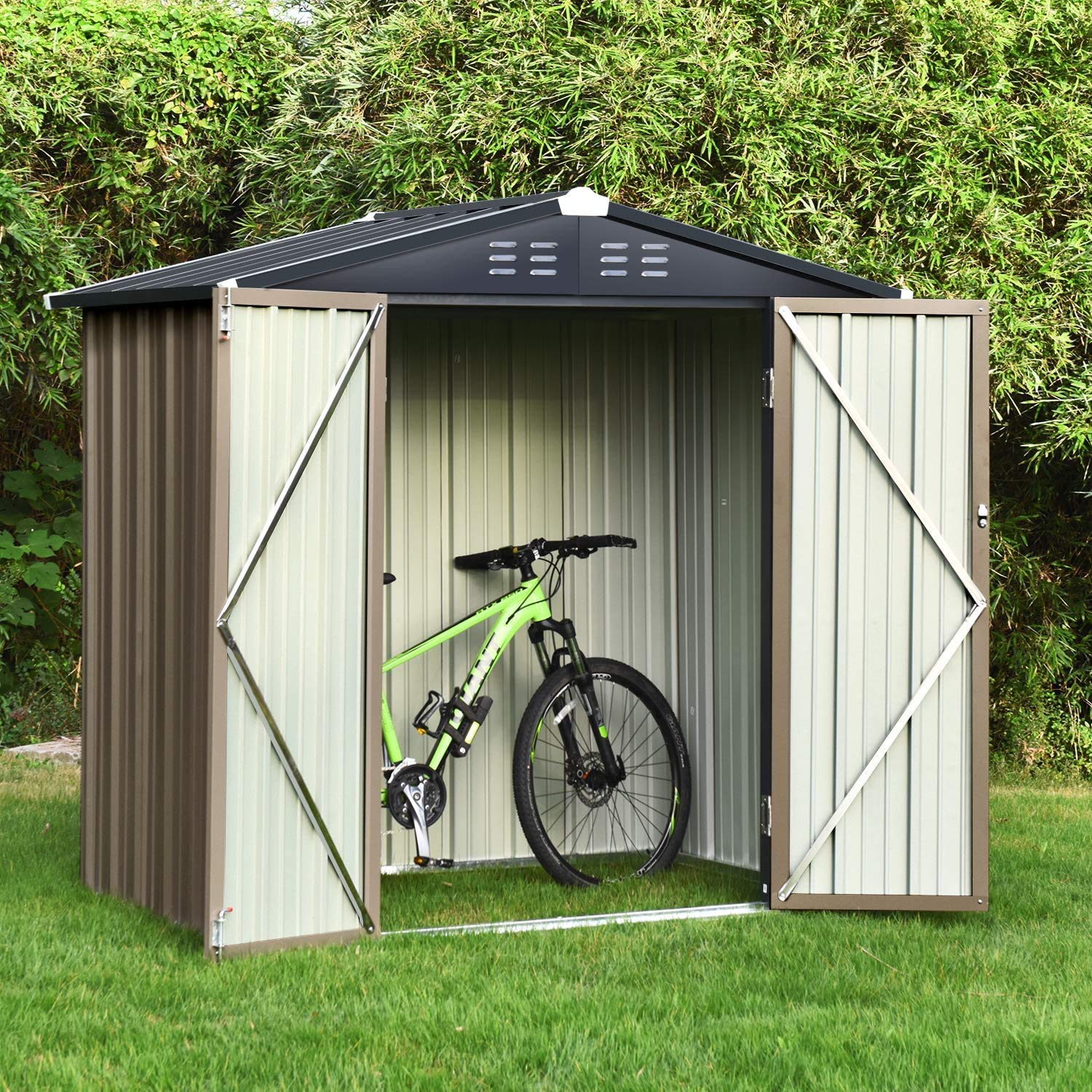 6 x 4 FT Storage Sheds Outdoor, Storage Garden Shed Tool Sheds for Home Yard Patio Backyard Deck, Metal Garden Shed with Padlock, Dark Grey