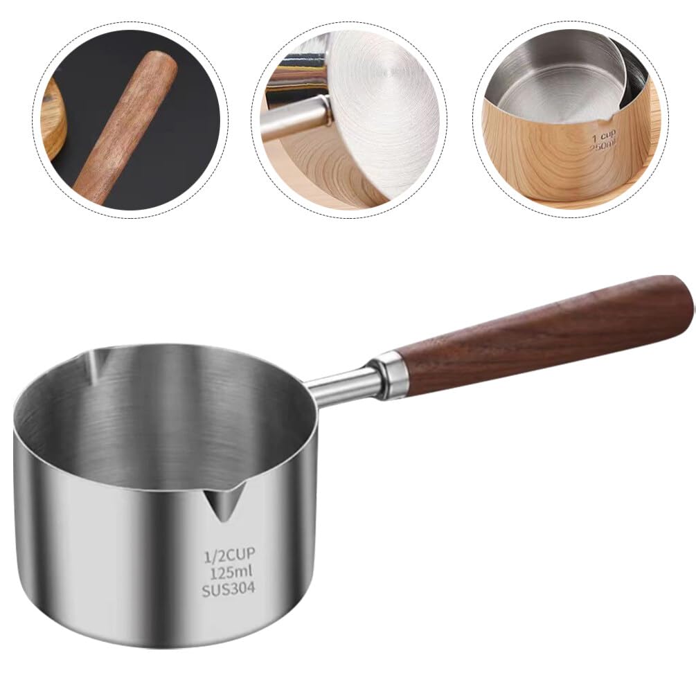 ABOOFAN 250ml Stainless Steel Mini Butter Warmer Small Milk Pot Coffee Milk Warmer