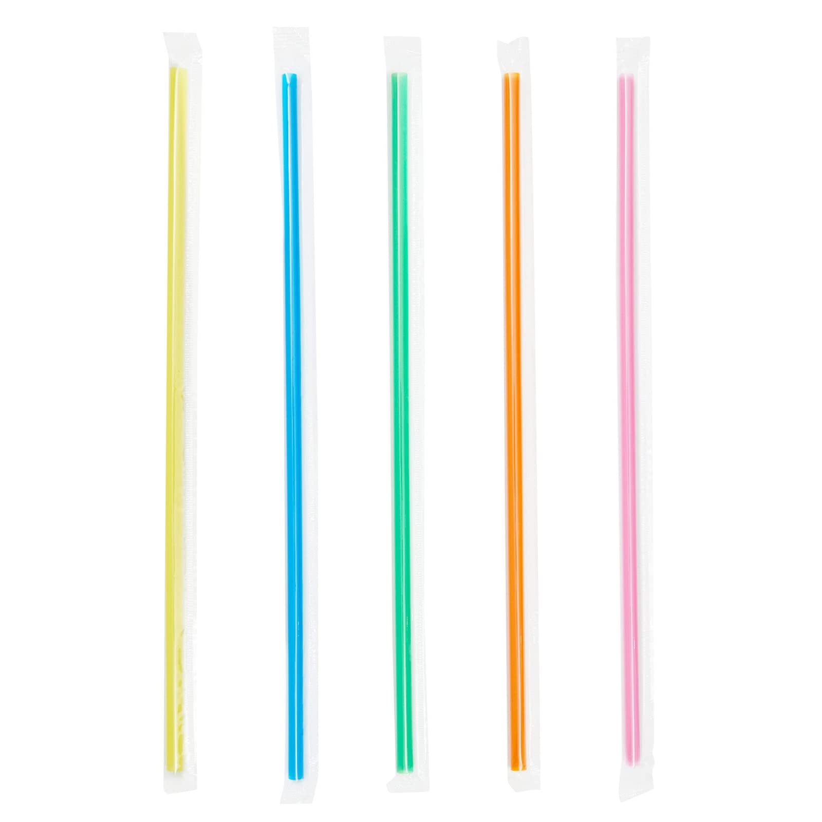 600-Pack Colorful Individually Wrapped Plastic Drinking Straws, Extra Long, Bulk, Disposable Party Supplies, 5 Colors (10.2 in)