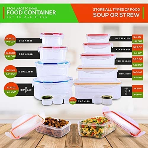 24 Pcs Food Storage Containers with Airtight Lids-BPA Free Clear Plastic Leak Proof and Durable Meal Prep Containers for Kitchen and Pantry Organization, Easily Stackable, Microwavable & Freezer Safe