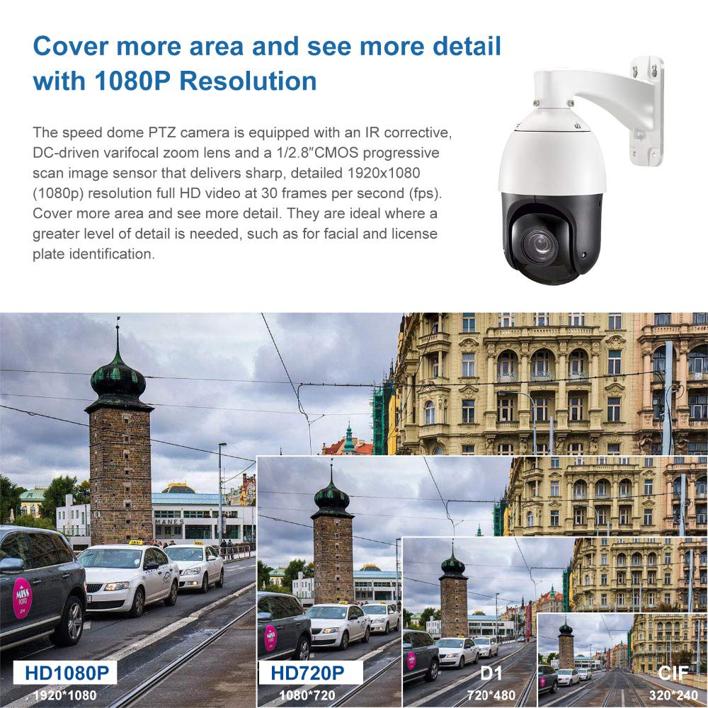 EVERSECU 2MP Auto-Cruise PTZ Security Camera 20X Optical Zoom HD 4-in-1 TVI/AHD/CVI/CVBS Video Surveillance- Pattern Scan, Waterproof, Night Vision, Coaxial Wired High Speed Dome CCTV Camera