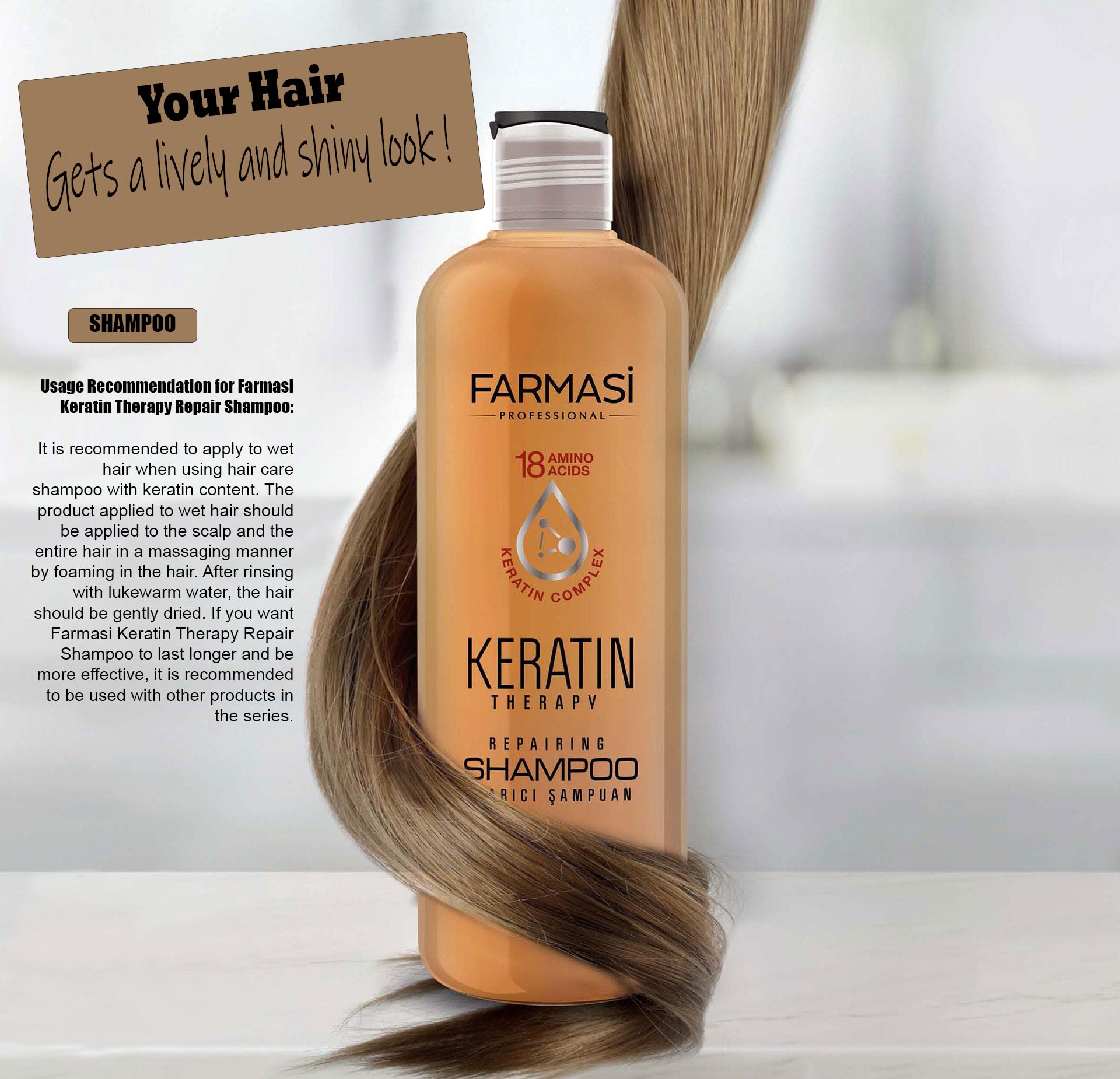 FARMASi Keratin Theraphy Repairing Shampoo for Dry and Damaged Hair 360 ml / 12.2 fl.oz