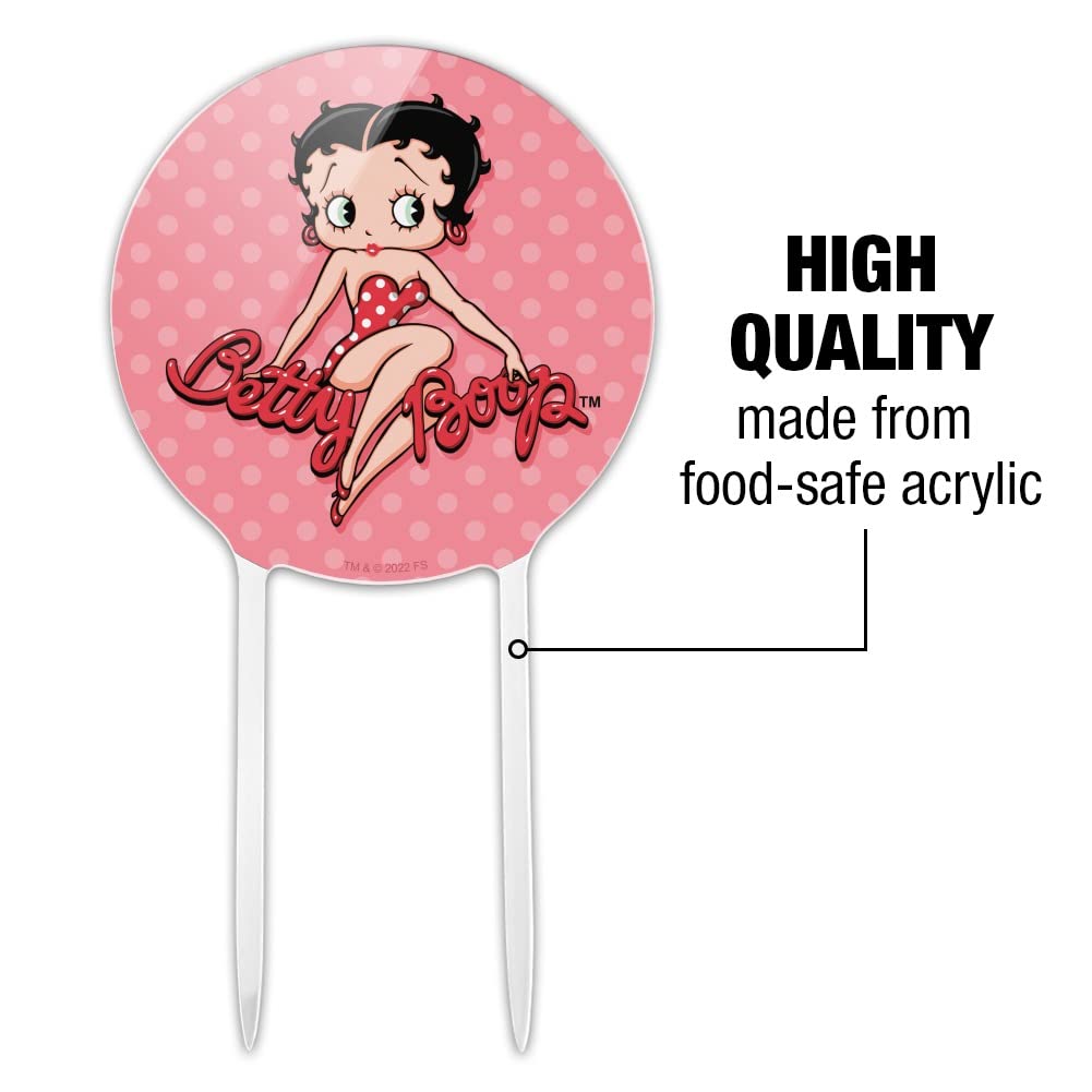 Acrylic Betty Boop Pink Polka Dots Cake Topper Party Decoration for Wedding Anniversary Birthday Graduation