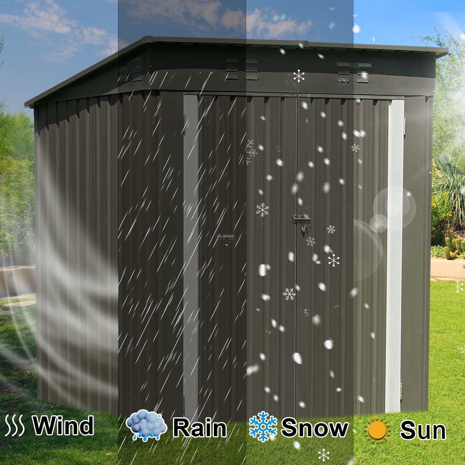 6x8 FT Outdoor Storage Shed, Garden Tool Storage Shed with Sloping Roof and Double Lockable Door, Outdoor Shed for Garden Backyard Patio Lawn