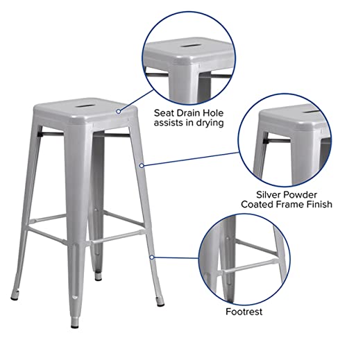 Flash Furniture Commercial Grade 30" High Backless Silver Metal Indoor-Outdoor BarStool with Square Seat