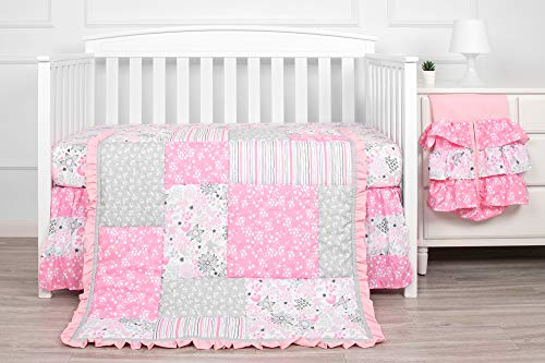 KIDDOS 3-Piece Baby Crib Bedding Set for Girls| Luxury Microfiber |Baby Crib Bedding Sets Include Comforter, Crib Sheet and Bed Skirt |Pink Dream