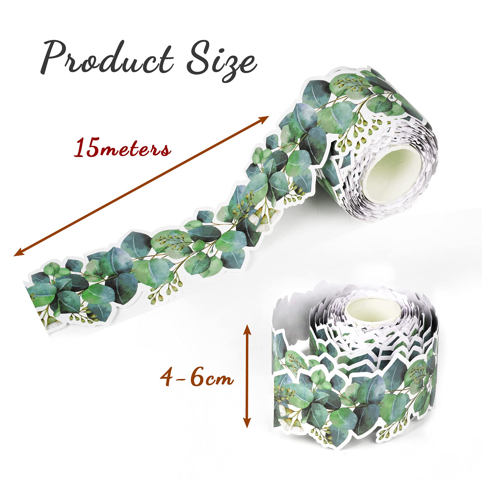 49ft Eucalyptus Die-Cut Border Trim Bulletin Board Classroom Border Trim Eucalyptus Themed Border Sticker for Photo Wall Bulletin Boards Desks Display Home and School Decorations Green