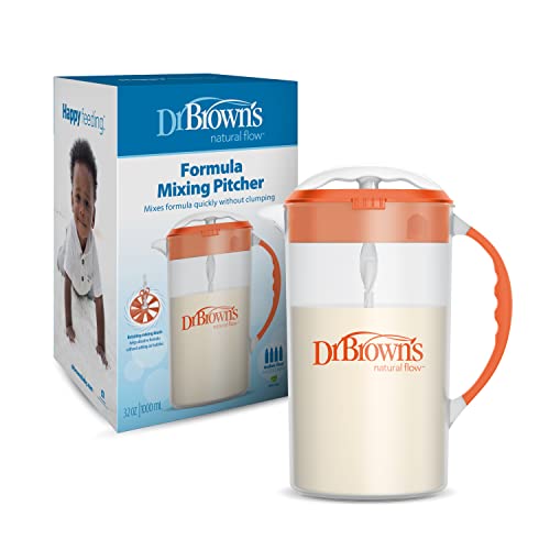 Dr. Brown's Baby Formula Mixing Pitcher with Adjustable Stopper, Locking Lid, & No Drip Spout, 32oz, BPA Free, Orange