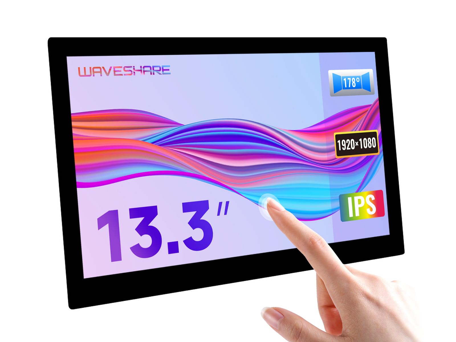 waveshare 13.3inch Capacitive Touch Screen LCD Compatible with Raspberry Pi 4B/3B+/3A+/2B/B+/A+/Zero/Zero W/WH/Zero 2W CM3+/4 1920×1080 Resolution HDMI IPS Supports Jetson Nano/Windows