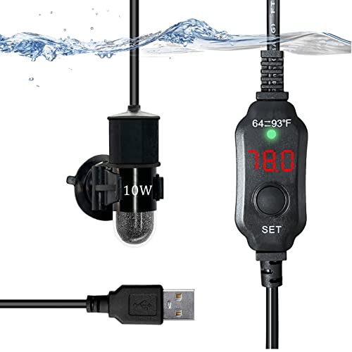 auomii USB Aquarium Heater,10/20/30W Adjustable Mini Fish Tank Heater, External Temperature Controller, LED Display, Used for 1-3 Gallon Tank