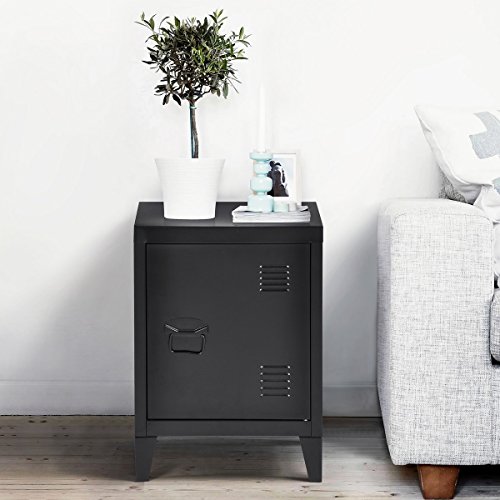 Homy Casa Inc Graves Solo Storage Lockers, Metal Black Nightstand, Metal Cabinet-Black