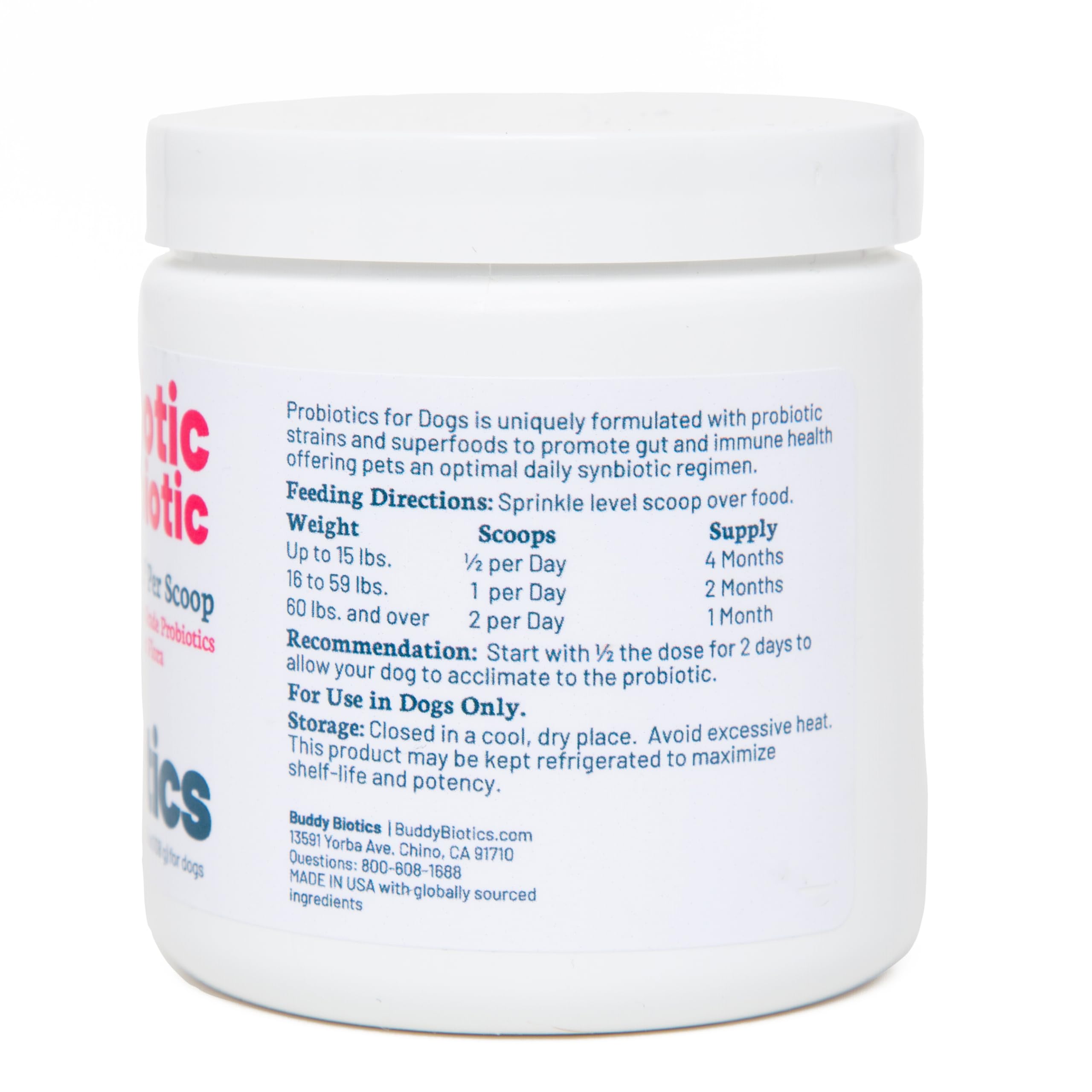 Buddy Biotics Probiotic + Prebiotic for Dogs- Gut Flora Health, Digestive and Immune Health, Diarrhea and Bowel Support β 5 Billion CFU per Scoop