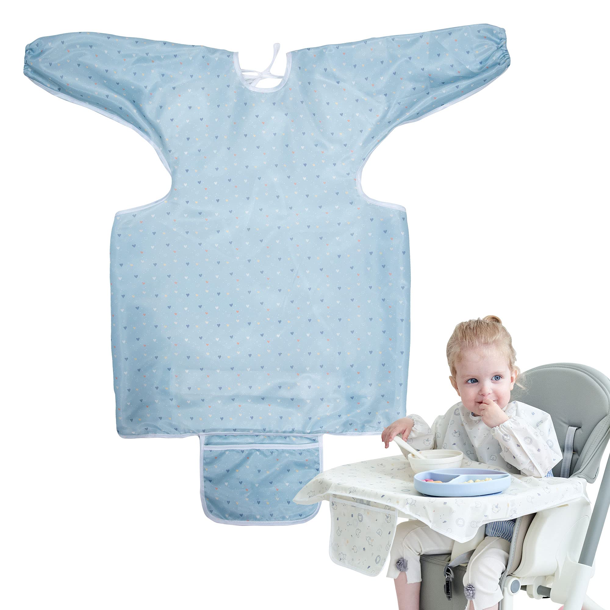 Little Dimsum Baby & Toddler Weaning Bib Coverall, Attaches to High chair, Waterproof Long Sleeve Feeding Smock Apron, Easy to Clean for Eating 6-36 Months