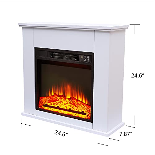 25 Inch 1400W Deluxe Electric Fireplace Mantel Heater, Wooden Freestanding Portable Patio Hearth Space Stove with Remote Control & Realistic Flames Remote Control for Home Room Indoor-White