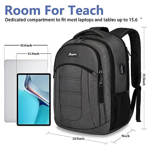 BAGEIRA Travel Backpack for Men Women, School Backpack, Anti Theft Back Packs Fit 15.6 inch Laptop with USB Charging Port, Business Computer College School BookBag, Work Casual Daypack, Black