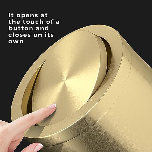 YOJIA 9L / 2.4 Gallon Stainless Steel Gold Trash can with Flipping Lid, Fingerprint-Proof Garbage Cans, Wastebasket Bin for Bathroom,Bedroom,Dorm,Office,Hotel,Metallic Gold (Gold Single Layer)