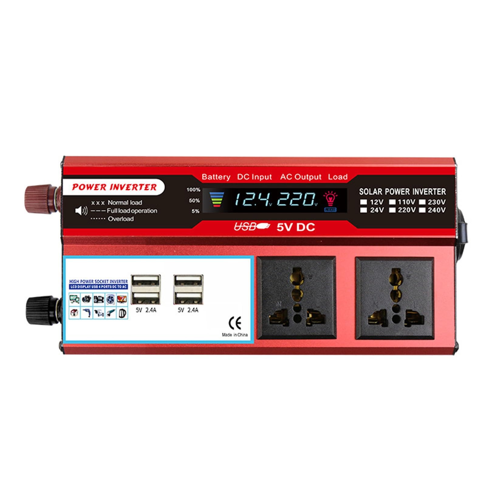 500W Car Inverter 12v 220v Solar Inverter 4usb Mobile Phone Charger with LCD Display Dual Socket Power Converter (Size : 24V-110V)