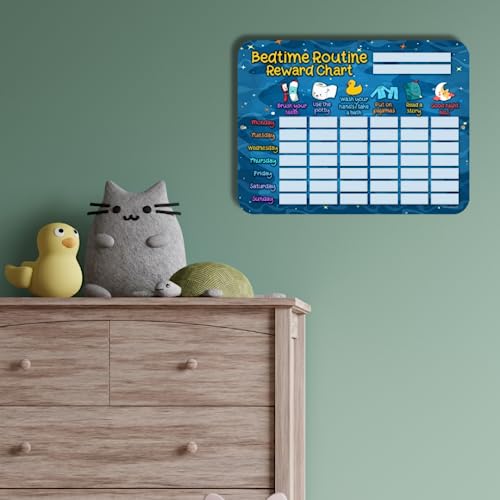 Honey Dew Gifts Bedtime Checklist Routine Star Reward Chart for Kids and Autism - Tin Learning Calendar for Kids, Visual Teaching Tool