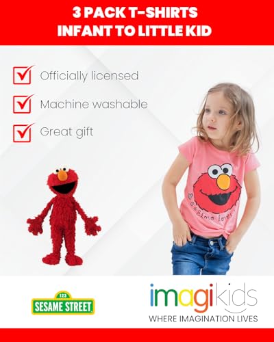 Sesame Street Elmo Cookie Monster Big Bird Baby Girls 3 Pack T-Shirt 18 Months Pink/Blue
