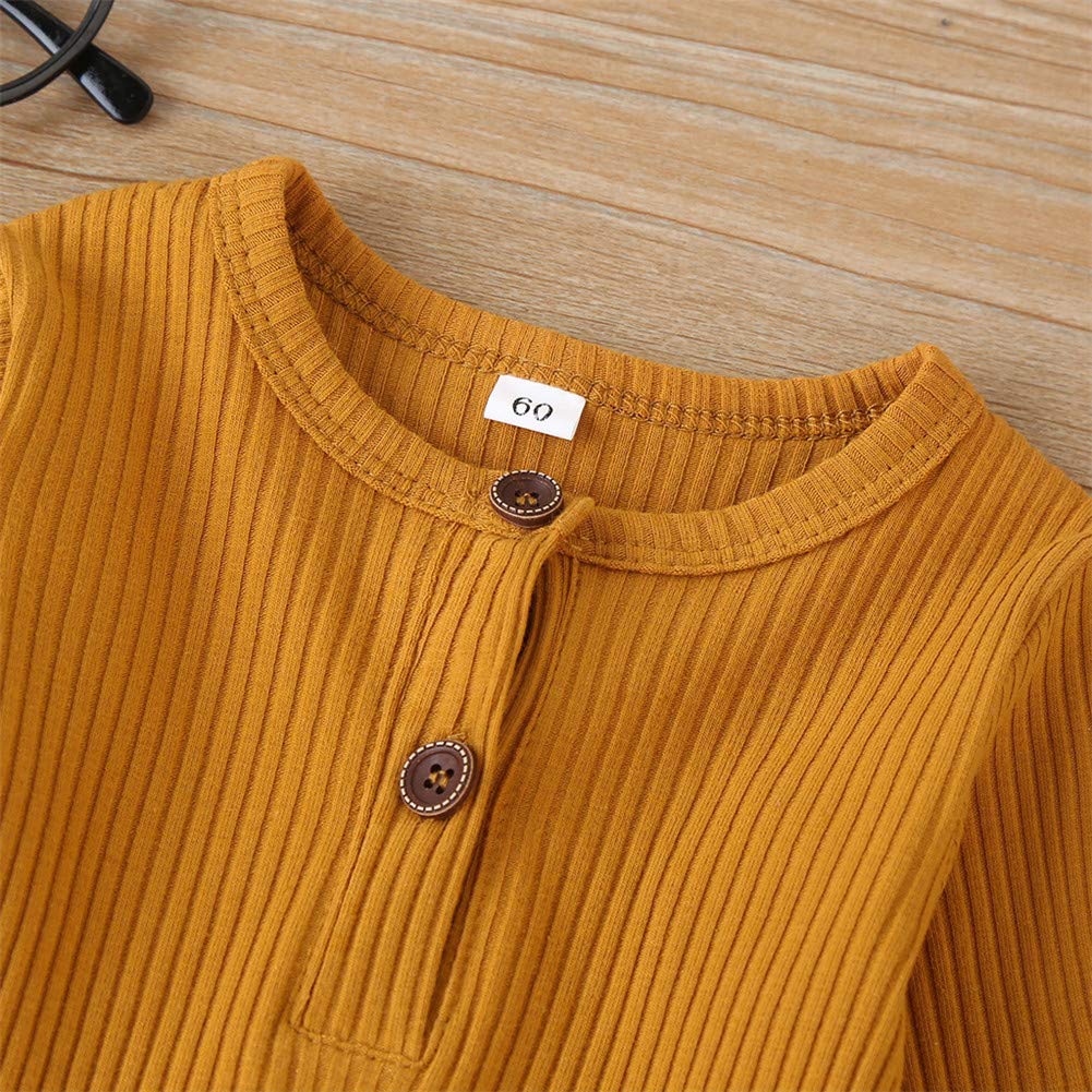 Lelloing Newborn Baby Boy Long Sleeve Romper Infant Girls Solid Color Footed Onesie Ribbed Jumpsuit Unisex Basic Pajamas (0-3M,Romper-Brown)