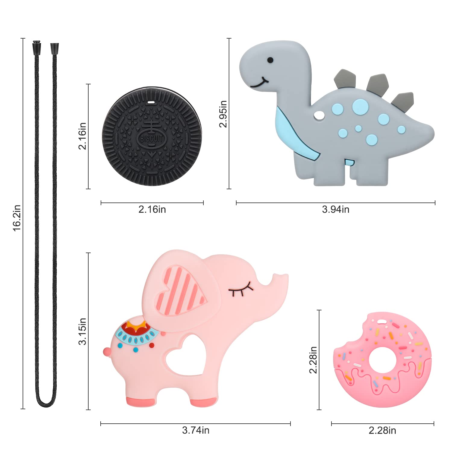 4Pcs Chew Necklaces for Sensory Kids with Teething, ADHD, SPD, Autism, Biting Needs, Oral Motor Chewy Teether, Silicone Necklace Made from Food Grade Silicone Safety, Baby Teether Toy for Boys&Girl