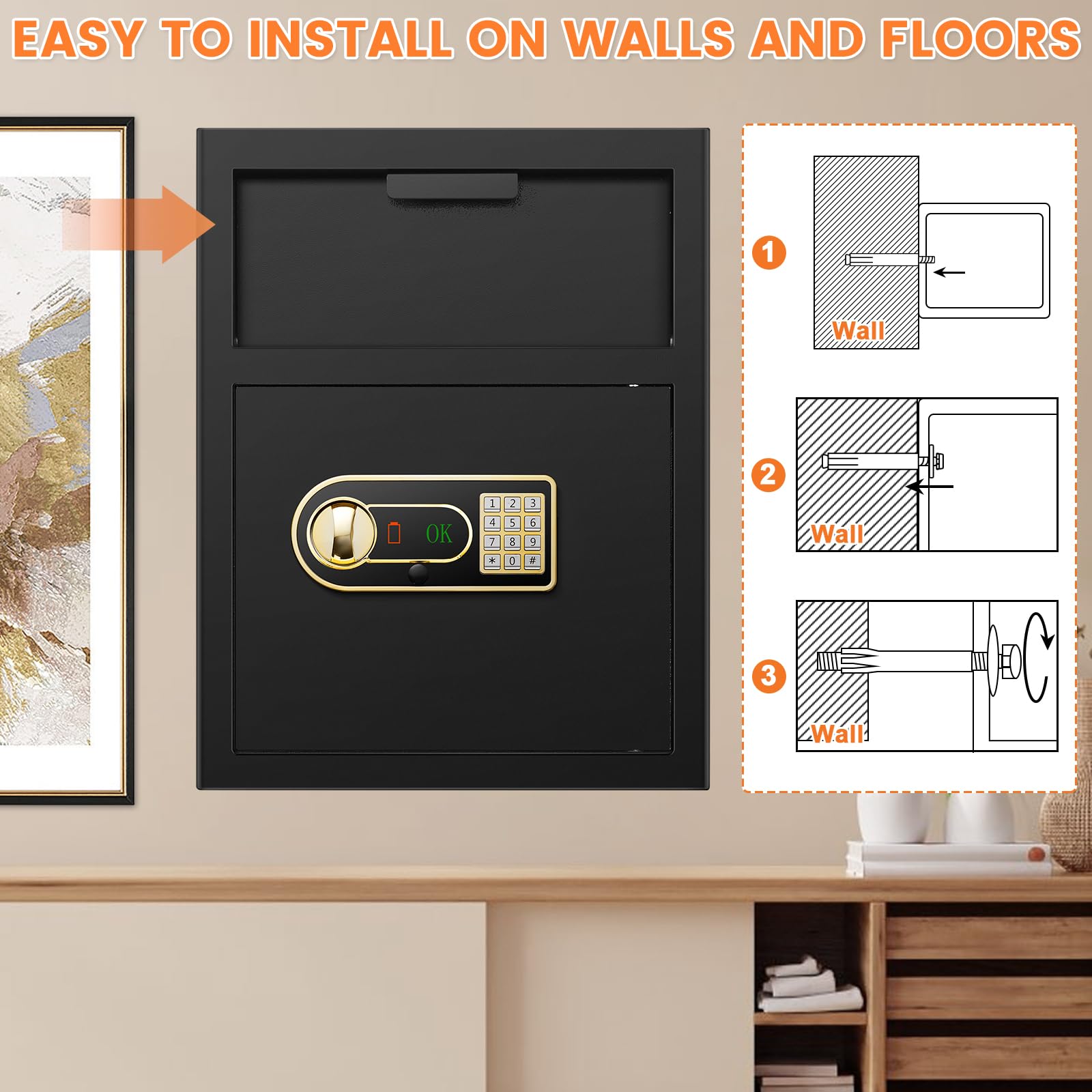 4.2 Cu ft Large Home Safe Fireproof Waterproof with [TWO DEPARTMENTS], [ANTI-THEFT] Fire Proof Safe Boxes for HOME USE with Hidden Cabinet, Personal Fireproof Safe for Home Office Document Valuable