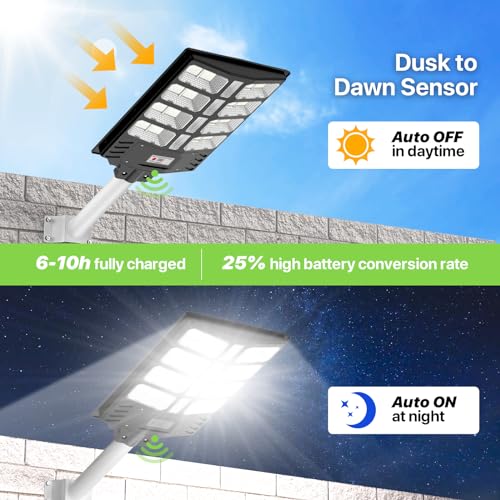 Glitgate Solar Street Light Outdoor, 1000W Dusk to Dawn Solar Parking Lot Light, 7000K Motion Sensor Solar Powered Flood Light, Remote Control IP65 Solar Security Lighting for Yard, Road, Driveway