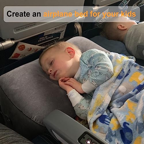 Inflatable Travel Foot Rest Pillow, Kids Airplane Bed, Adjustable Height Leg Pillow for Air Travel, Make a Flat Bed for Kids and Toddlers, Great for Airplane, Train, car(Grey, 1 Pack)