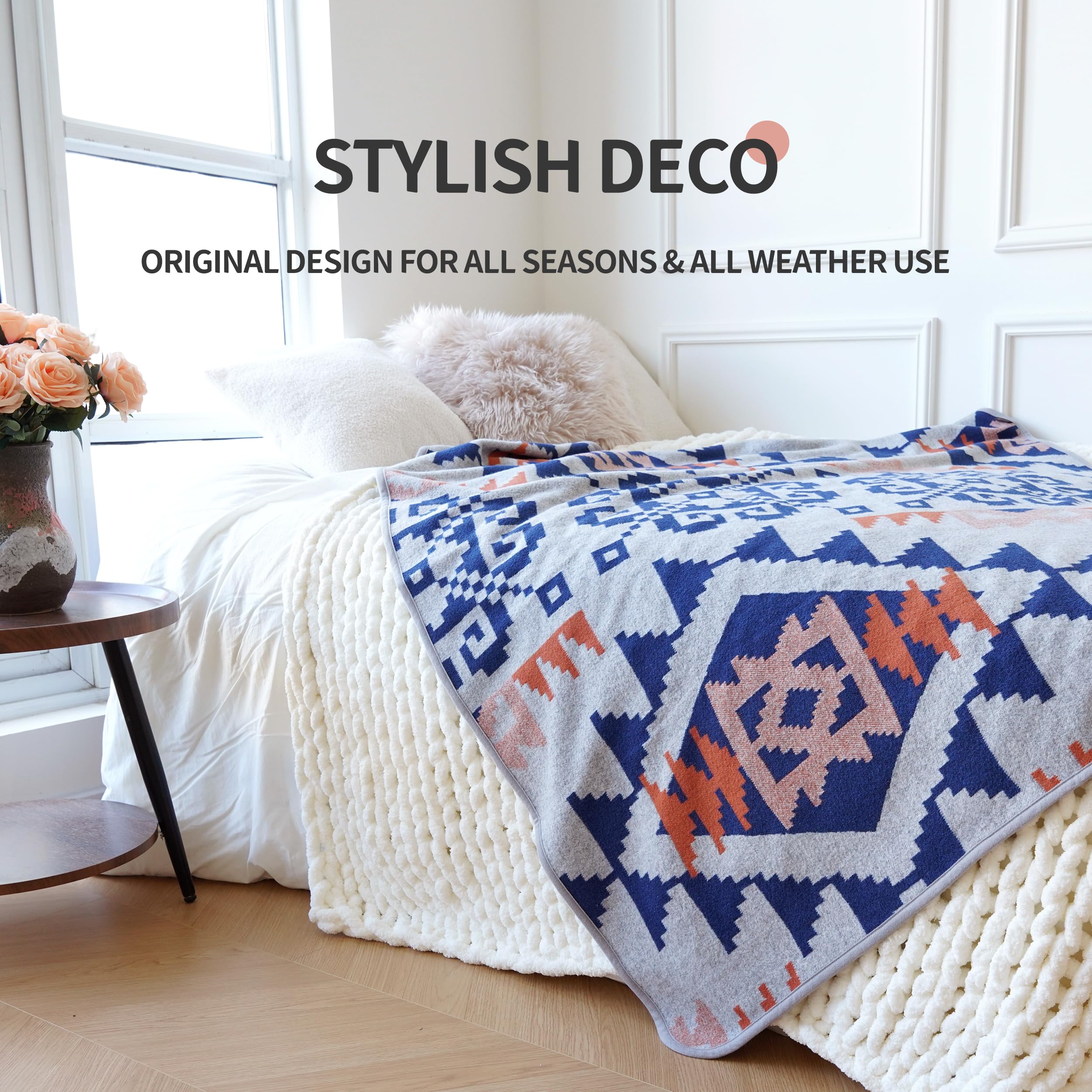 ACUSHLA Merino Wool Camp Blanket - Warm Thick Washable Large Outdoor Camping Sleeping Throw Blanket All Weather, Aztec Grey 79X63