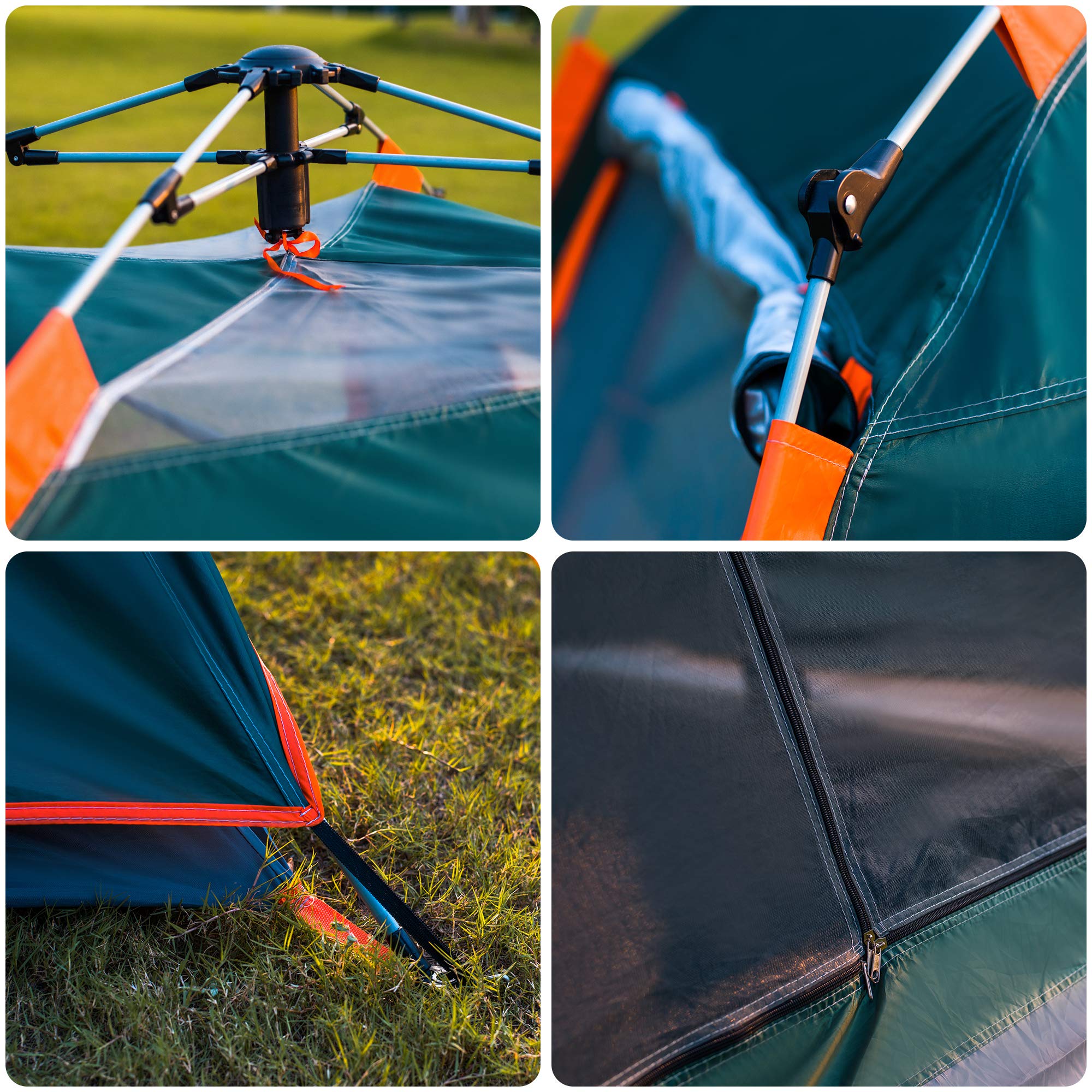 3-4-Person Waterproof Pop up Camping Tent with Rainfly Instant Tent Portable with Carring Bag (Green)