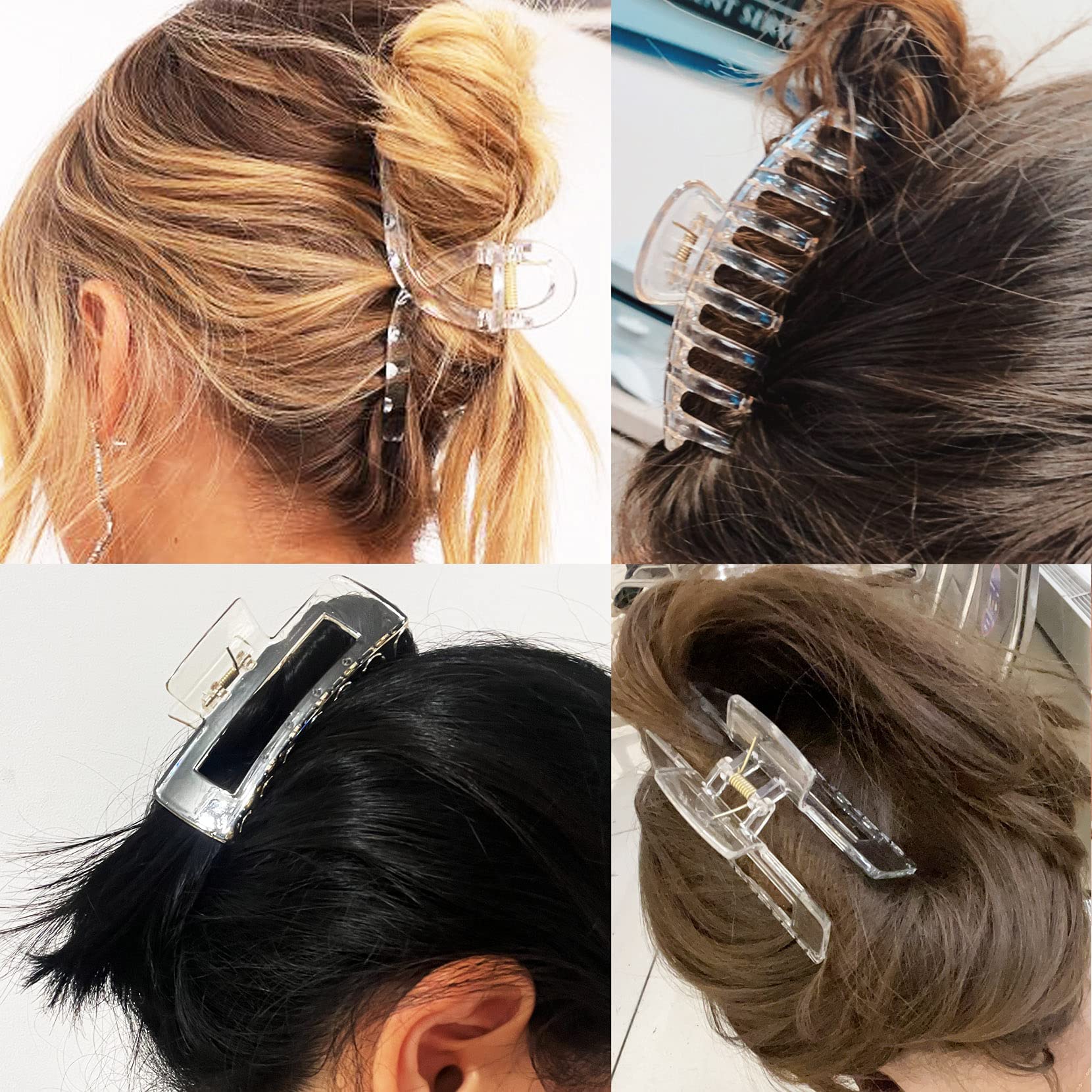 Kitiin Clear Claw Clips for Thick/Fine/Thin Hair, Strong Holding Large Jaw Polycarbonate Clips for Women (3 pcs)